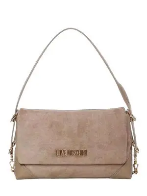 Moschino Logo-plaque Suede-effect Shoulder Bag Neutrals