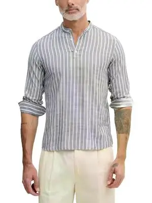 BENETTON Striped Band-collar Shirt - Blue