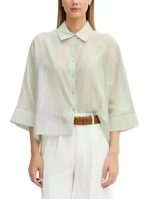 BENETTON Sheer Wide-sleeve Shirt Green