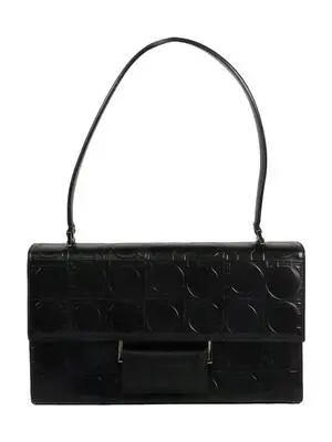 FERRAGAMO Gancini Calf Leather Shoulder Bag Black