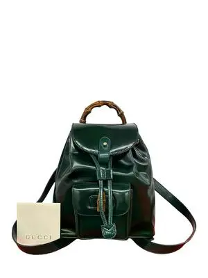 Gucci 20th Century Patent Bamboo Drawstring Backpack - Green