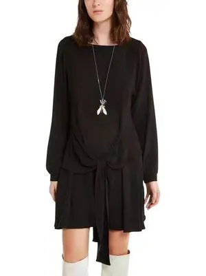 Patrizia Pepe Knot-detail Long-sleeve Dress - Black