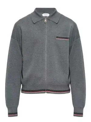 VERSACE Jacquard Wool Knit Zip Sweater