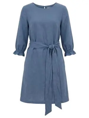 LEMUSE Emma — Stonewashed Linen Dress With Pockets & Tie Belt - Blue