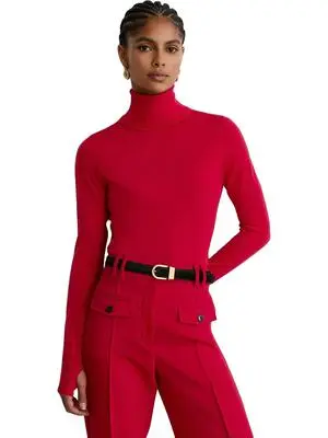 REISS Edina Merino Wool Roll-neck Jumper - Red