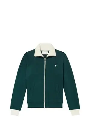 AMI Paris Logo-embroidered Cotton-jersey Zip-up Sweatshirt - Green