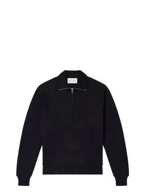 AMI Paris AMI PARIS - Logo-Embroidered Cotton-Jersey Half-Zip Sweatshirt - Men - Black - XS Black