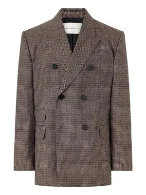 AMI Paris Double-breasted Houndstooth Virgin Wool Blazer - Brown