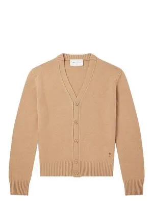AMI Paris Logo-embroidered Cashmere And Wool-blend Cardigan - Brown