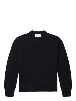 AMI Paris Logo-embroidered Cashmere And Wool-blend Sweater - Black