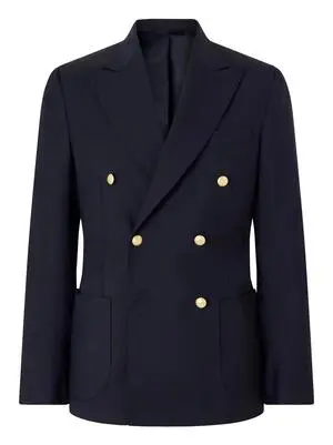 DE PETRILLO Vesuvio Double-breasted Wool-twill Suit Jacket - Blue