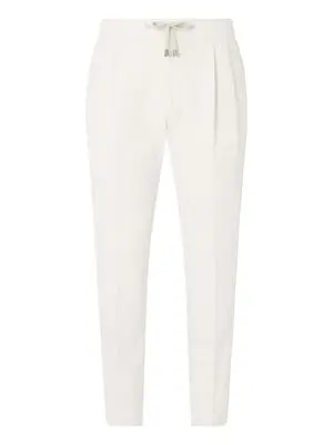 DE PETRILLO Straight-leg Pleated Cotton-twill Trousers - Beige