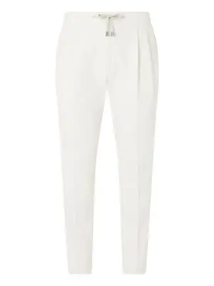 DE PETRILLO Straight-leg Pleated Cotton-twill Trousers - Neutrals