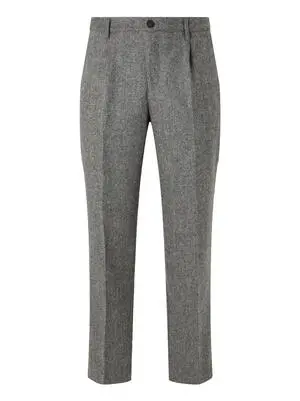 PORTUGUESE FLANNEL Straight-Leg Pleated Wool Herringbone Trousers
