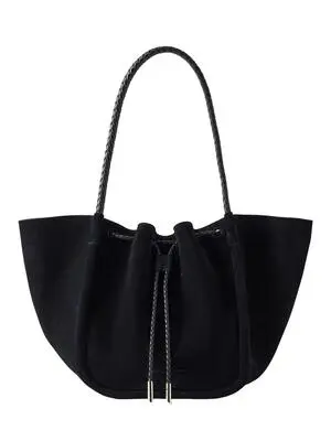 Proenza Schouler Large Ruched Leather-trimmed Suede Tote - Black