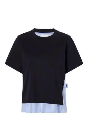 Sacai Striped Poplin-trimmed Cotton-jersey T-shirt - Blue