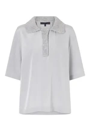 Tibi Stretch Silk-blend Polo Shirt - Gray