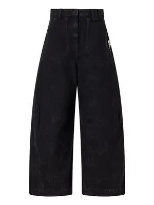 Simone Rocha Embellished Floral-print Mid-rise Wide-leg Jeans - Black