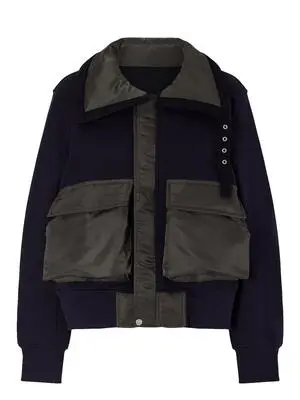 SACAI Sponge Sweat Shell-trimmed Cotton-blend And Wool Jacket