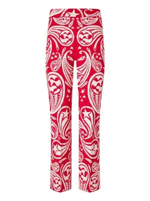HIGH SPORT Cosmic Paisley Kick Cotton-blend Jacquard Flared Pants - Red