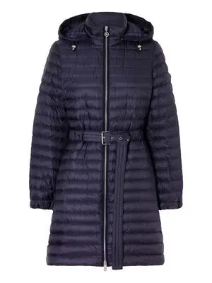 Burberry Hooded Belted Quilted Shell Coat - Navy