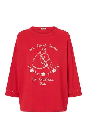 BODE Stables Embroidered Cotton-jersey T-shirt - Red
