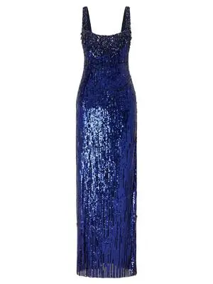 Jenny Packham Rosalie Crystal-embellished Sequined Tulle Gown - Navy