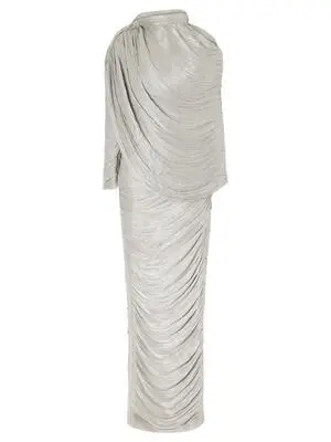 MARMAR HALIM Cape-effect Plissé Crepe De Chine Gown