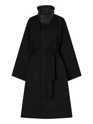 Bottega Veneta Belted Intrecciato Leather-trimmed Cotton-gabardine Coat - Black