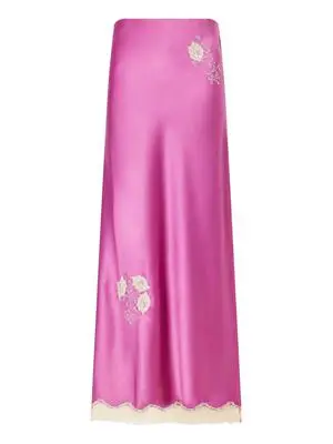 Anna Sui Lace-trimmed Embroidered Satin Midi Skirt - Violet