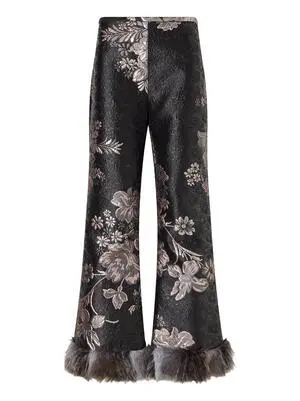 Anna Sui Plush-trimmed Arcadia Brocade Flared Pants - Multi