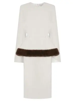 Stella McCartney Plush-trimmed Crepe Midi Dress - Neutrals