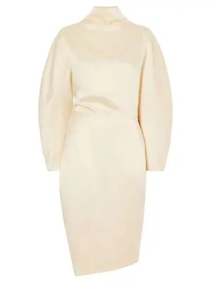 Khaite Harlin Draped Satin Ramie-blend Midi Dress - Ivory