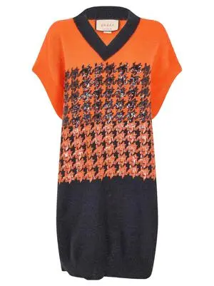 GUCCI Colorblock Houndstooth Sequin Knit Mini Dress