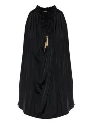 Balmain Flowy Pleated Knit Top - Black
