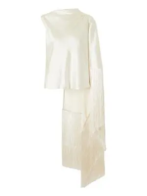 SELF-PORTRAIT Asymmetrical Patchwork Top With Tassel Trim - Cream