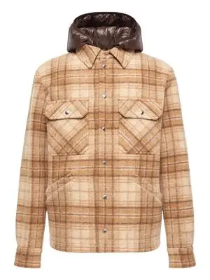 Moncler Nyvalin Hooded Check Shirt Jacket - Beige