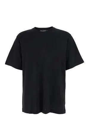 Dolce & Gabbana Crew Neck T-shirt With Back Logo Patch In Cotton - Black