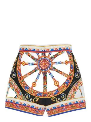 Dolce & Gabbana Shorts With Front Belt And Carretto Print In Cotton For - Multicolor