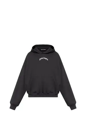 Palm Angels Back Curved Logo Loose Hoodie - Black