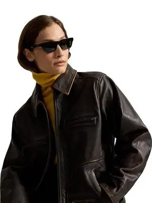 Ralph Lauren Leather Moto Jacket - Brown