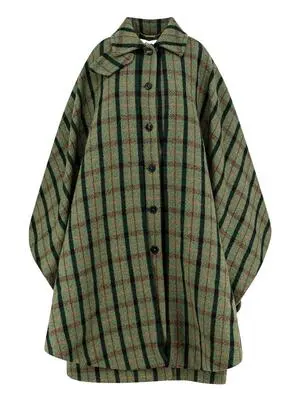 Chloé Madras Wool Cape Coat - Multicolor