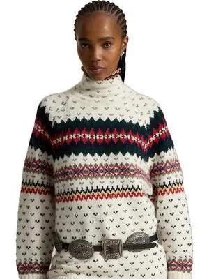 Ralph Lauren Fair Isle Wool-blend Turtleneck Sweater - Cream Multi