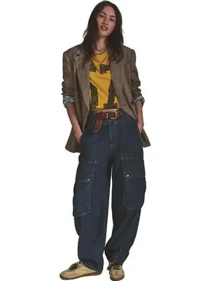Free People We The Free Brentwood Textured Cargo Jeans - Atlantic