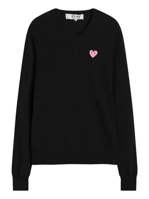 Play Comme Des Garcon Pink Heart V Neck Jumper Black