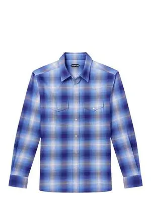 TOM FORD Slim-fit Checked Cotton-flannel Shirt - Navy