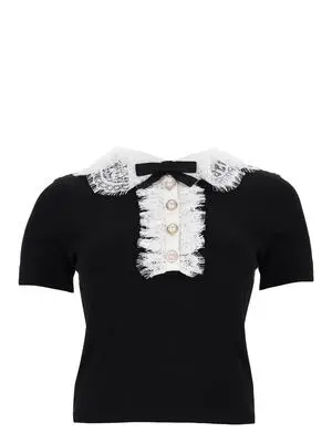 SELF-PORTRAIT Top In Maglia Con Colletto In Pizzo - Black
