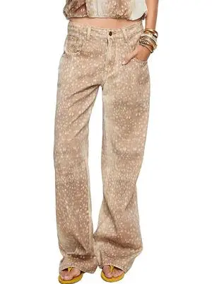 Lioness Uptown Cotton High Rise Wide Leg Jeans - Fawn