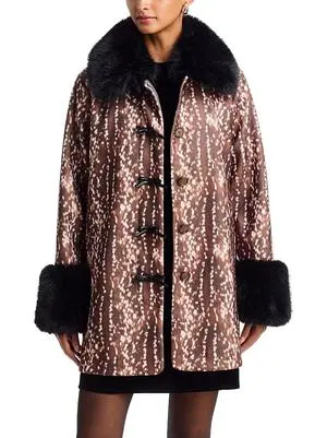 Aqua X Nicky Hilton Faux Fur Trim Bow Detail Jacket Exclusive - Brown Multi
