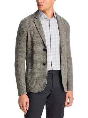 MAURIZIO BALDASSARI Wool Basketweave Slim Fit Sweater Jacket - Olive